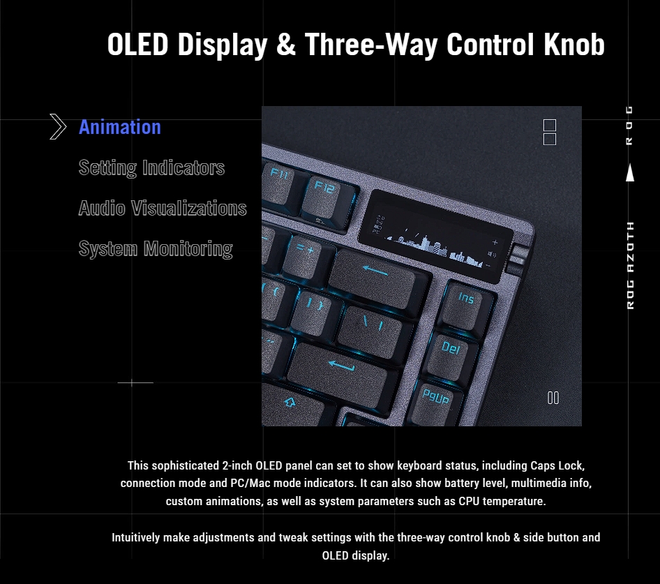 KEYBOARD WIRELESS ASUS ROG AZOTH BLACK (BROWN SWITCH/BLUETOOTH/OLED ...