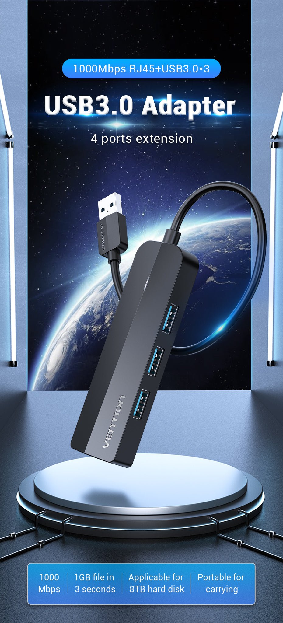 3 Port USB HUB v3.0 + LAN VENTION CHNBB (Black) | Advice จ.สงขลา สาขา ...