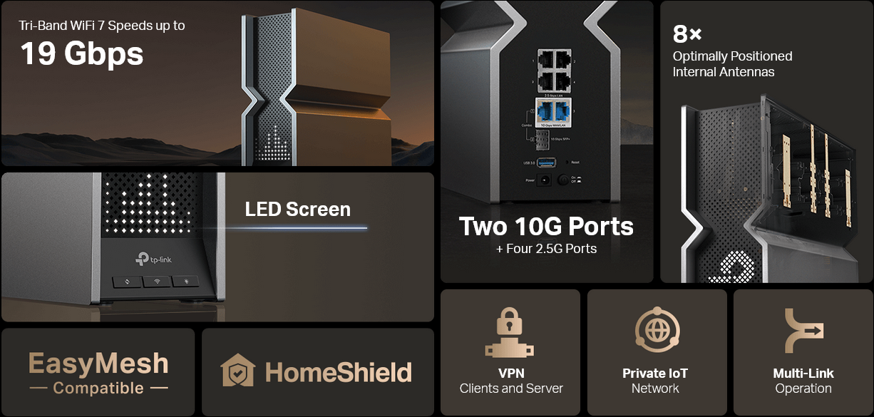Router TP-LINK (Archer BE800) Wireless BE19000 Tri-Band Gigabit Wi-Fi 7 ...