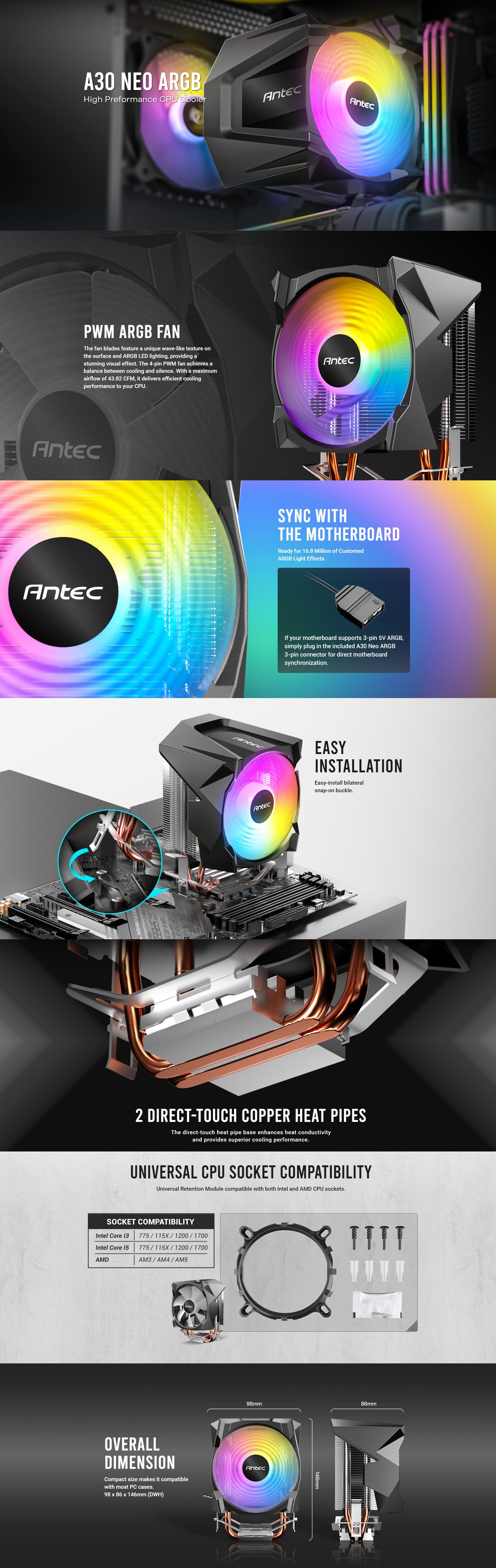 CPU Cooler ANTEC A30 NEO ARGB (Black)