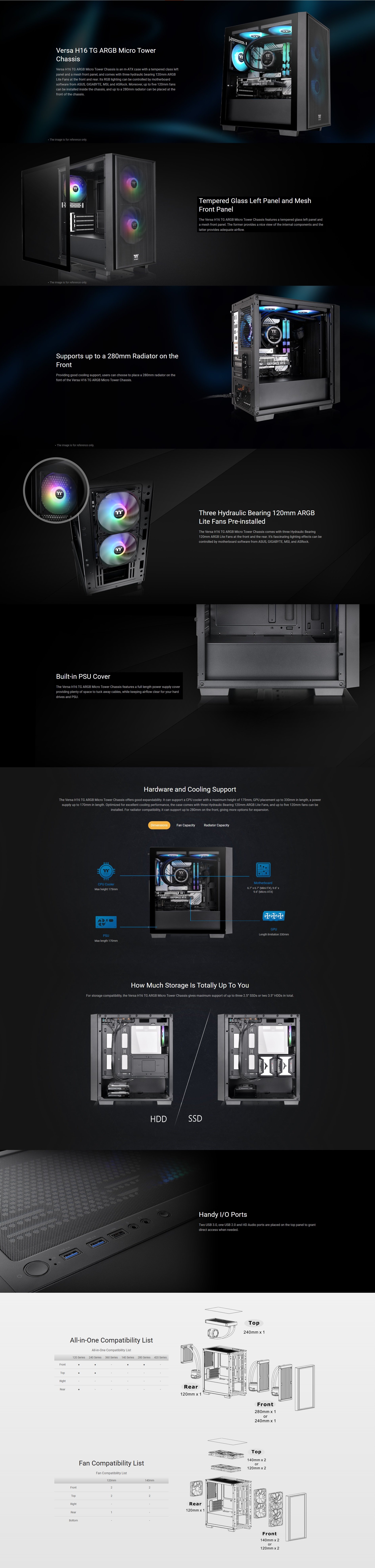 mATX CASE (NP) THERMALTAKE VERSA H16 TG ARGB BLACK (CA-1Y8-00S1WN-02 ...