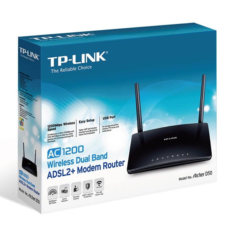 ADSL Modem Router TP-LINK (Archer D50) Wireless AC1200 Dual Band