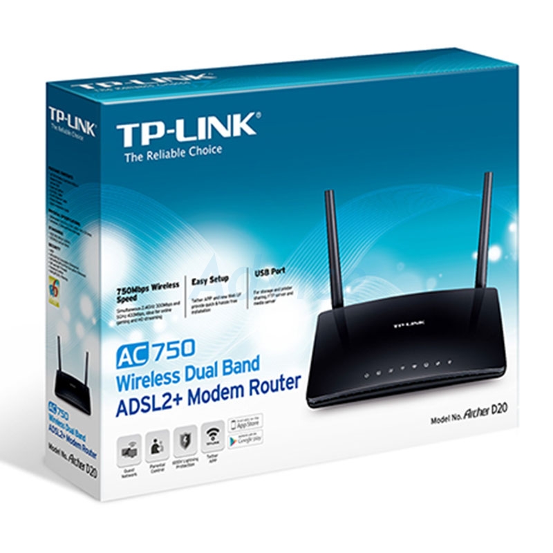ADSL+ Modem Router TP-LINK (Archer D20) Wireless AC750 Dual Band