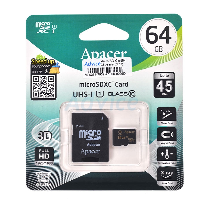 Micro SD Card 64GB Apacer (CL10)