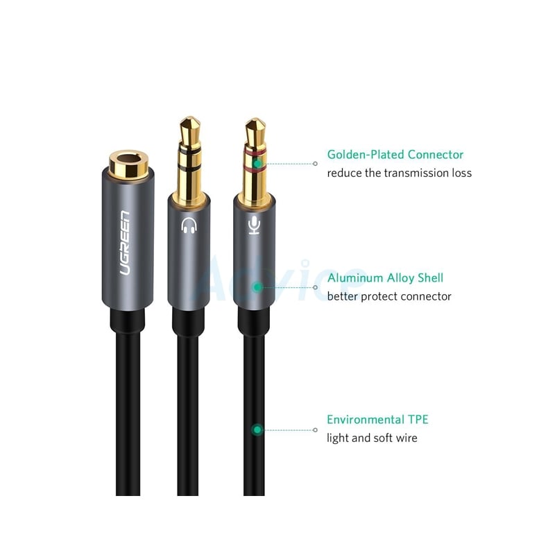Cable 3.5 AUX Audio Splitter with Mic (20CM) UGREEN 20899 | Advice จ. ...