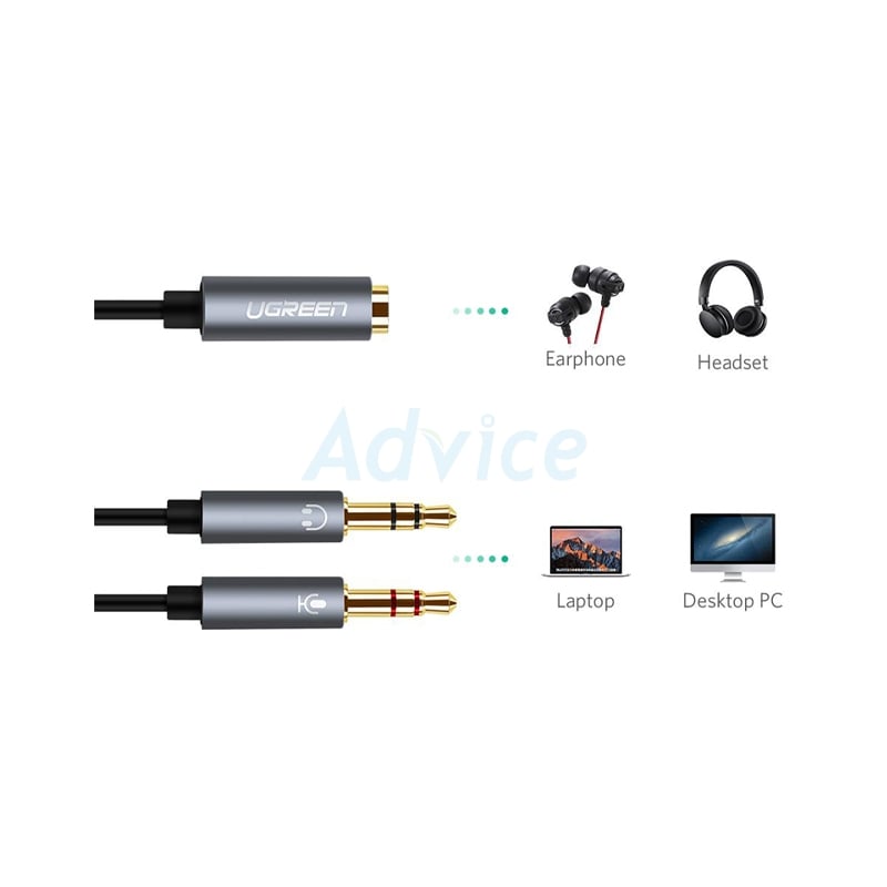 Cable 3.5 AUX Audio Splitter with Mic (20CM) UGREEN 20899 | Advice จ. ...
