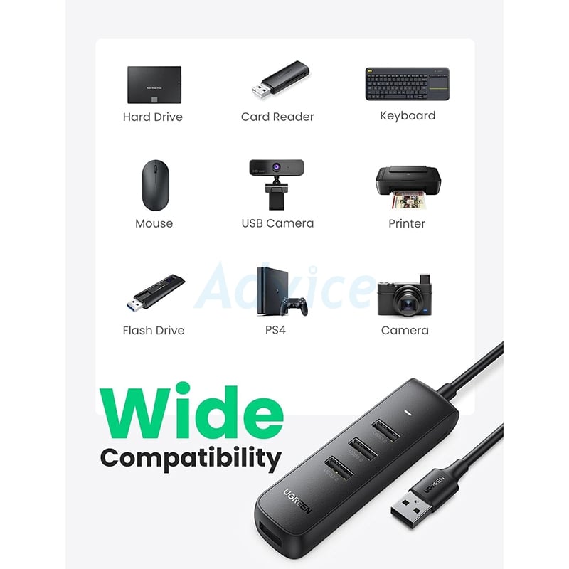 4 Port USB HUB v3.0 UGREEN 10915 (Black)