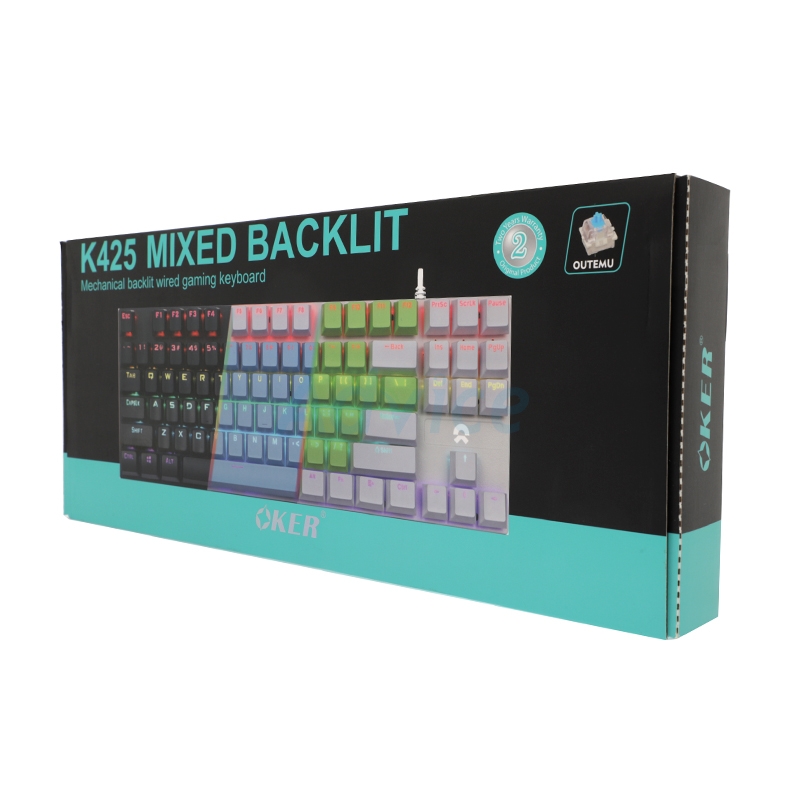KEYBOARD OKER K425 WHITE/GREEN - BLUE-SWITCH