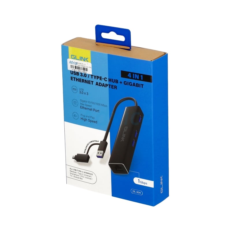 USB HUB 3P V.3.0 + LAN GLINK (GL-034) Black | Advice จ.อุดรธานี สาขา ...