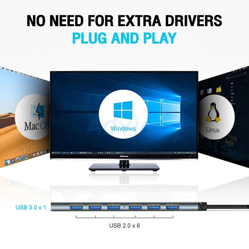 7 Port USB HUB v3.0 OKER H348 Type-C (Black)