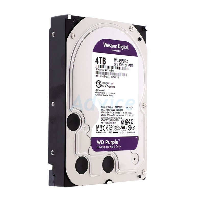 4 TB HDD CCTV WD PURPLE (5400RPM, 256MB, SATA-3,WD43PURZ)