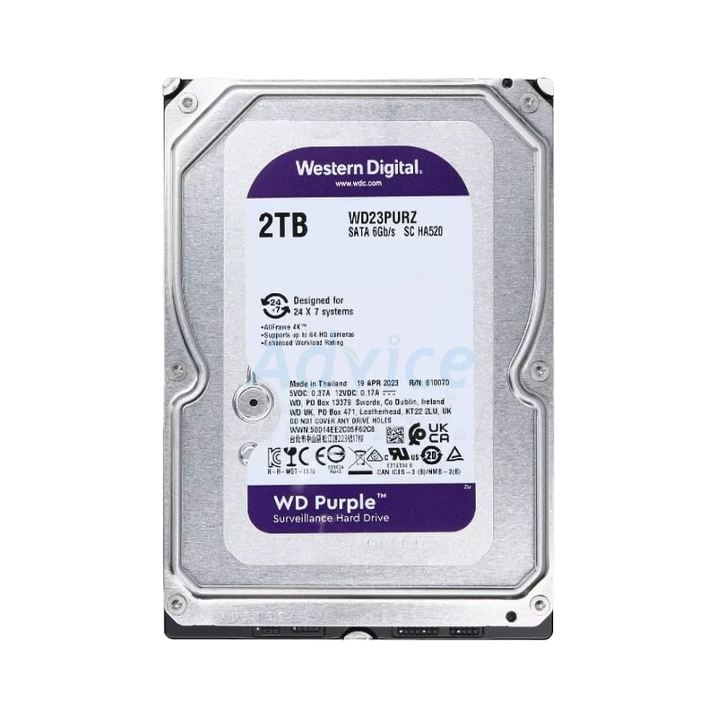 2 TB HDD CCTV WD PURPLE (5400RPM, 256MB, SATA-3, WD23PURZ)