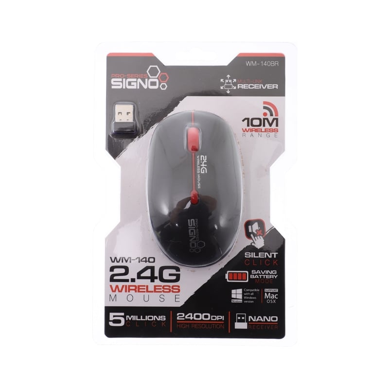 WIRELESS MOUSE SIGNO WM-140BR SILENT BLACK/RED