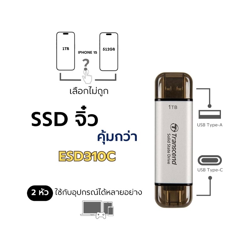 1 TB EXT SSD TRANSCEND SILVER (ESD310S) | Advice จ.หนองคาย สาขา U064 ...