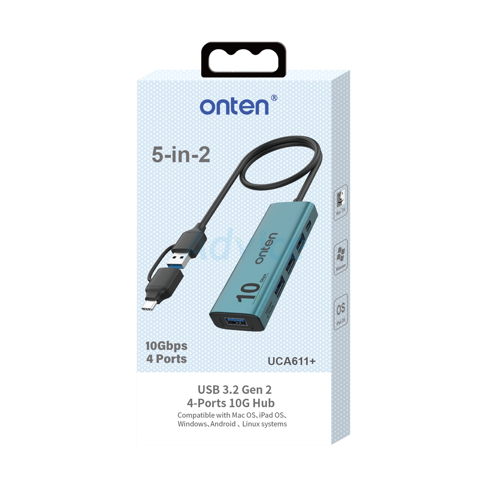 4 Port USB HUB v3.0 ONTEN OTN-UCA611 Type-C (Green)