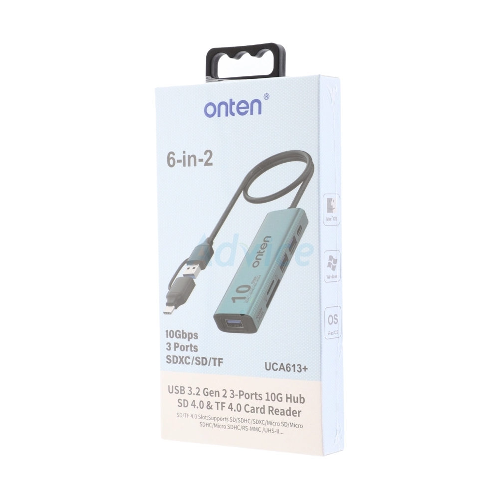 USB HUB 3P + Card Reader ONTEN (OTN-UCA613+) Green Type-C