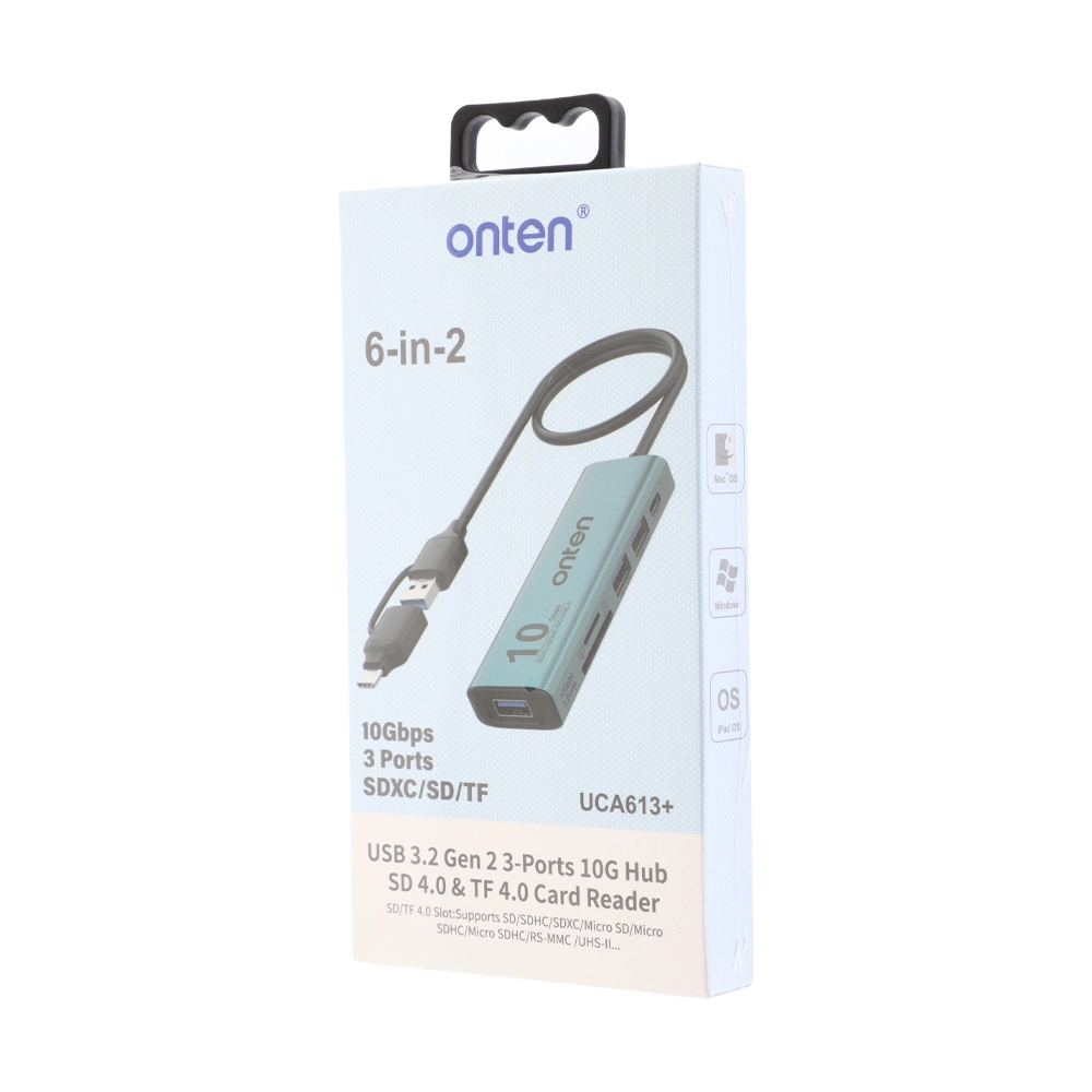3 Port USB HUB v3.0 + Card Reader ONTEN OTN-UCA613 (Green)