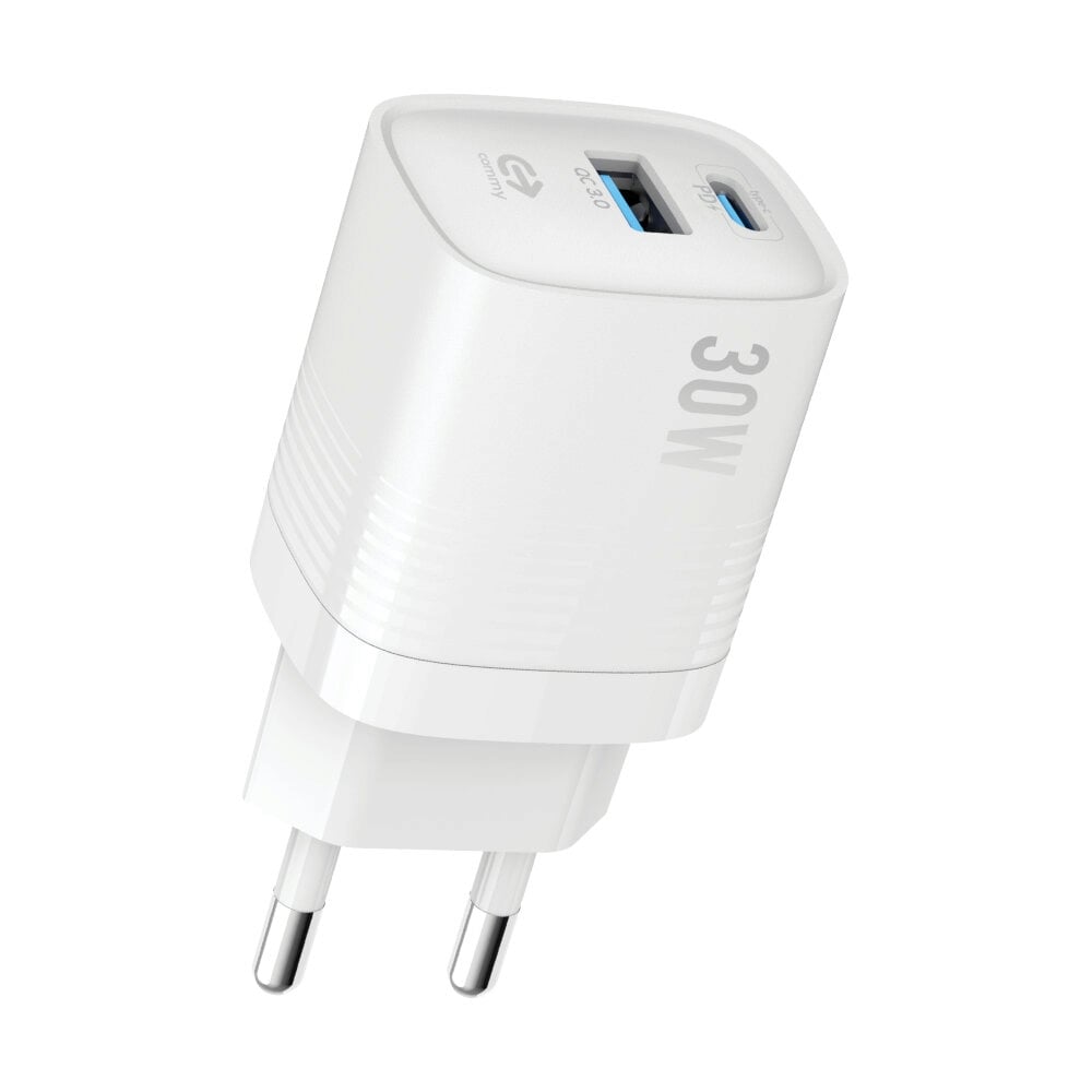 Adapter 2 Ports (1USB + 1Type-C) Charger COMMY (30W,AD-E0014PD) White