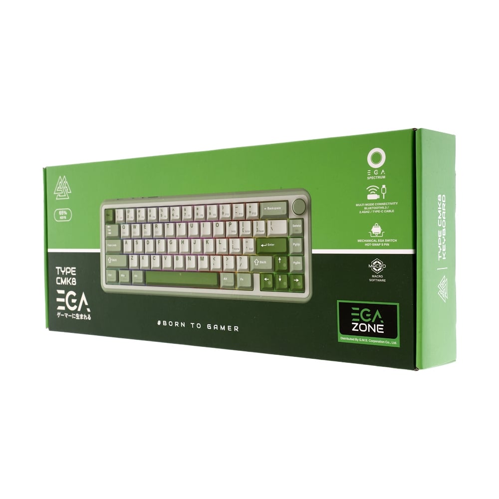 WIRELESS/BLUETOOTH KEYBOARD EGA CMK8 WHITE/GREEN SAIKO ONE LINEAR-SWITCH