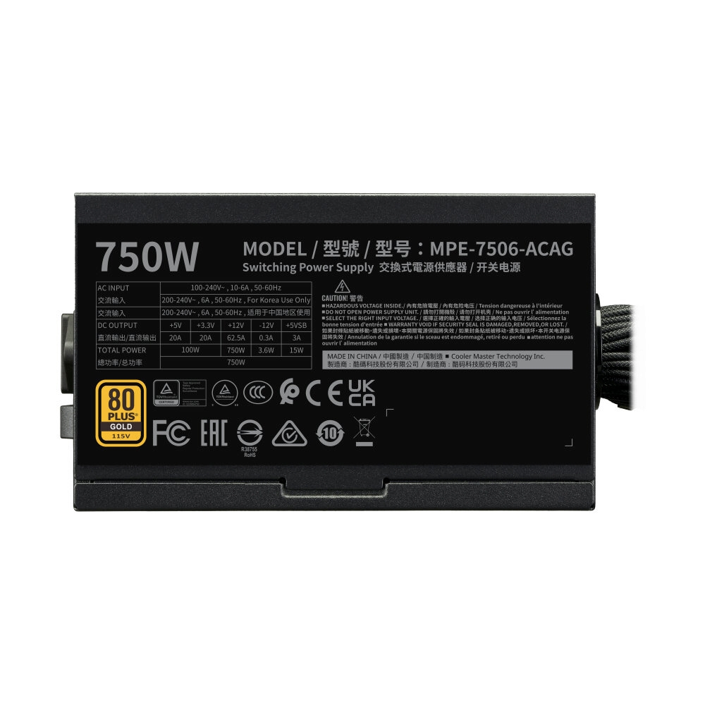 PSU (80+ GOLD) 750W COOLER MASTER MWE V3 NM FR (MPE-7506-ACAG-BEU ...