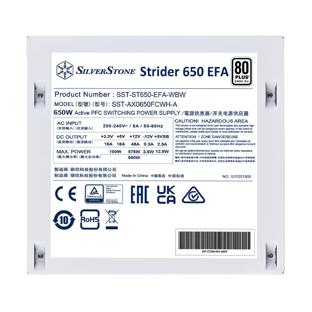 POWER SUPPLY (80+ WHITE) 650W SILVERSTONE STRIDER 650W WHITE (SST-ST650 ...